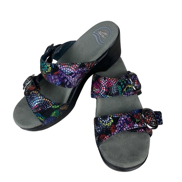 Dansko | Shoes | Dansko Sophie Black Stained Glass Buckle Slide Sandals ...
